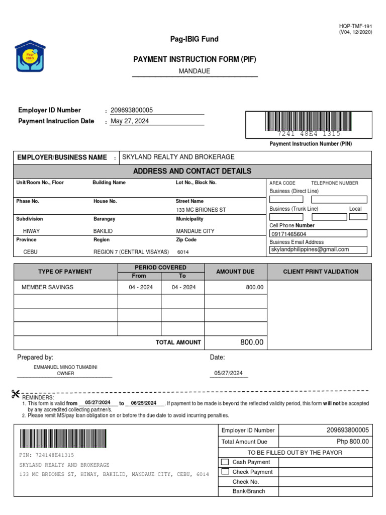Pag-IBIG Payment Instruction Form Sample | PDF | Banking | Service ...