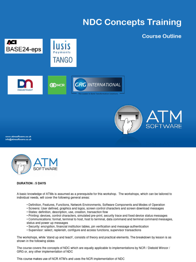 NDC ATM Training: 5-Day Course Outline | PDF | Automated Teller Machine ...