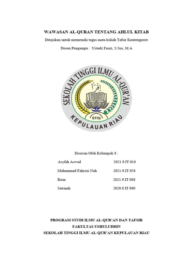 Makalah Tafsir Kontemporer Kelompok 8 (Ahlul Kitab) | PDF | Filsafat ...