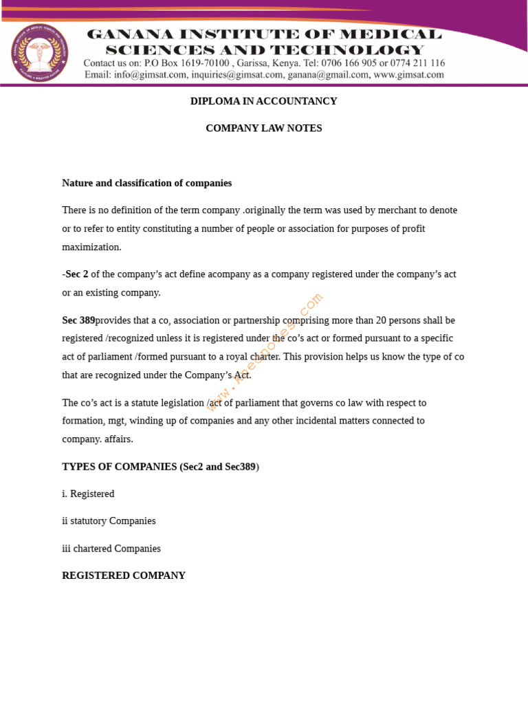 Company-Law-notes-KNEC | PDF | Partnership | Legal Liability Company-Law-notes-KNEC | PDF | Partnership | Legal Liability