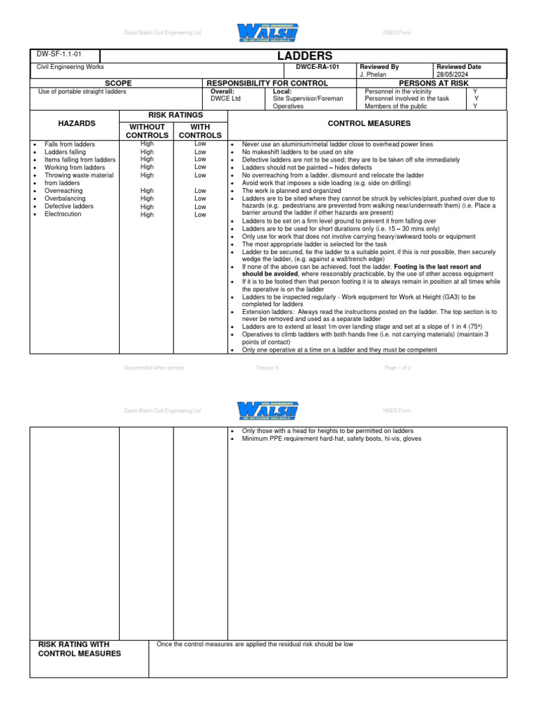 DWCE-RA-101 Ladderswssens | PDF | Ladder | Safety