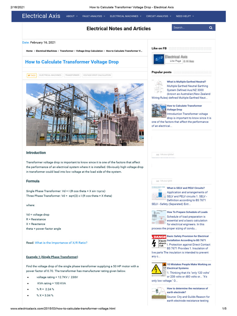 How To Calculate Transformer Voltage Drop - Electrical Axis | PDF | Transformer | Electrical ...