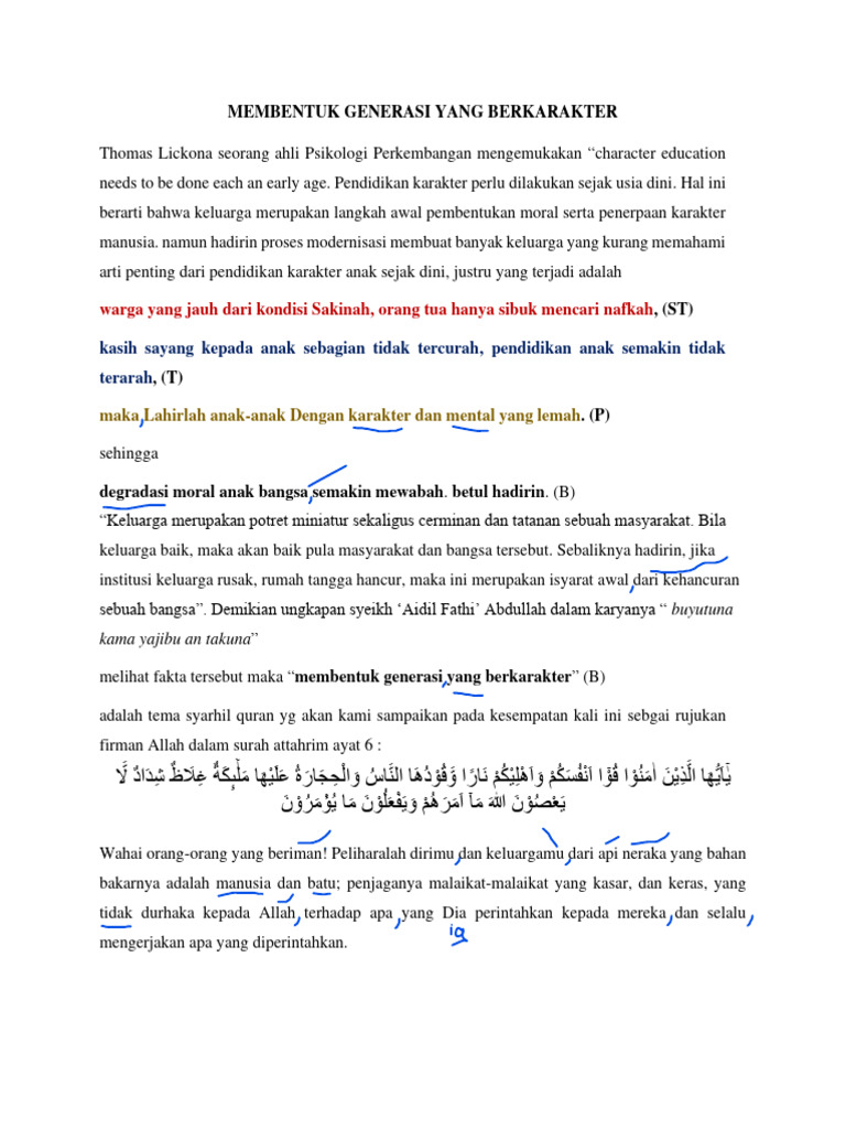 Teks MSQ MEMBENTUK GENERASI YANG BERKARAKTER | PDF