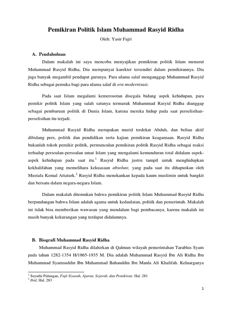 Pemikiran Politik Rasyid Ridha | PDF