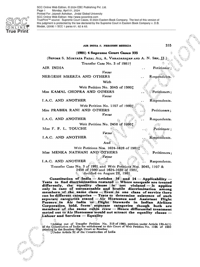 Air India V. Nergesh Meerza - JAIYESH ASHOKAN - E | PDF | United States ...