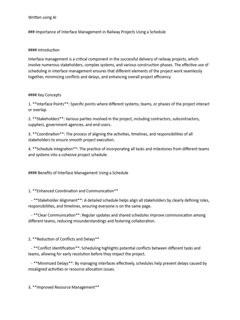 Importance of Interface Management in Railway Projects Using a Schedule ...