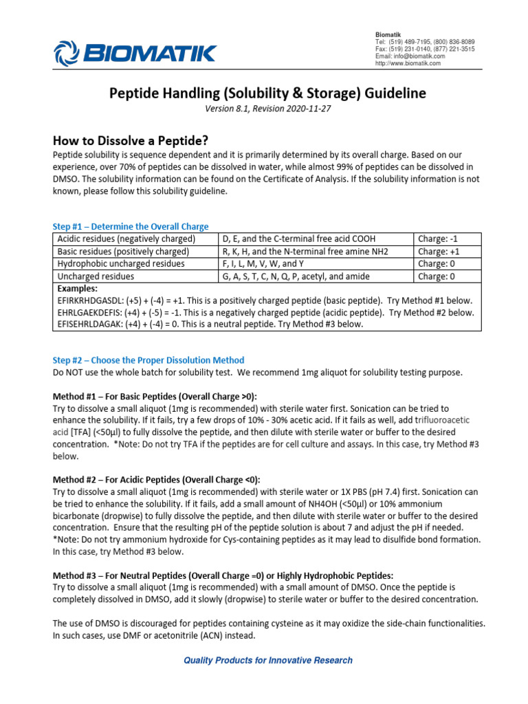 Peptide Handling Guideline | PDF | Amino Acid | Solubility