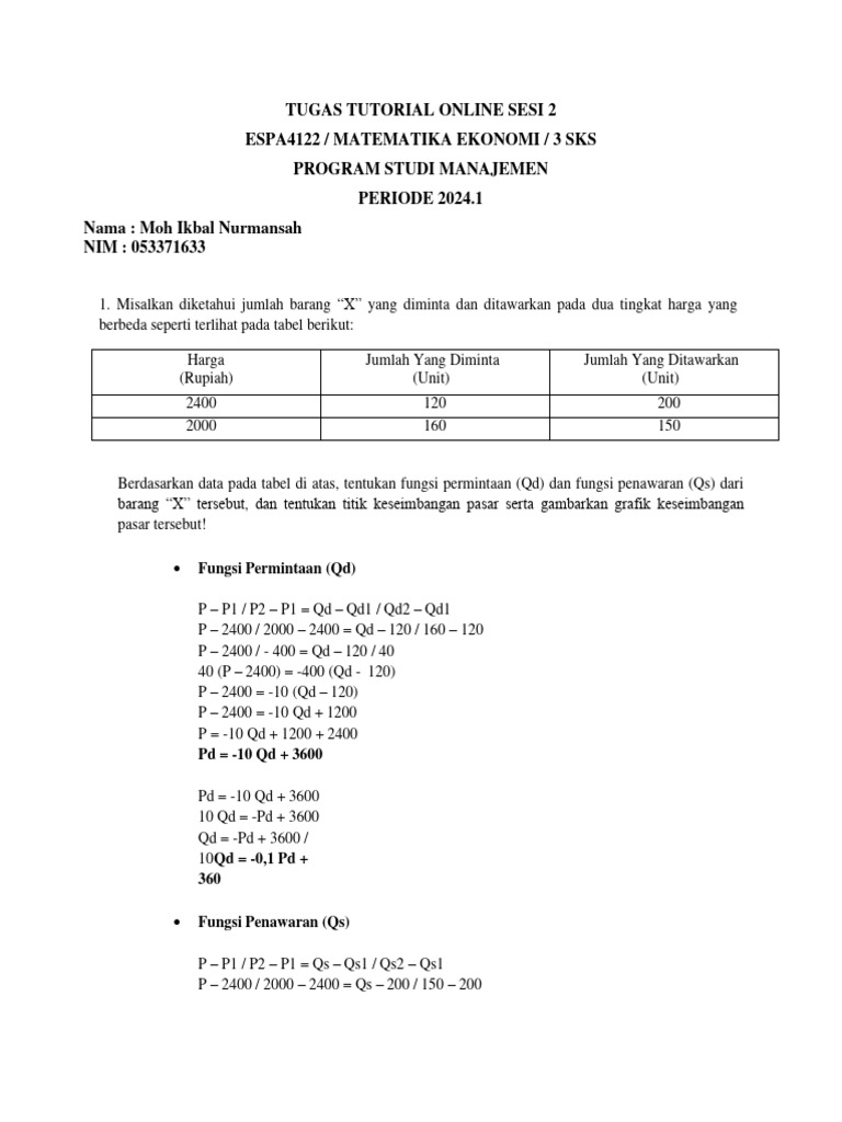 Tugas 2 Matematika Ekonomi, Moh Ikbal Nurmansah | PDF