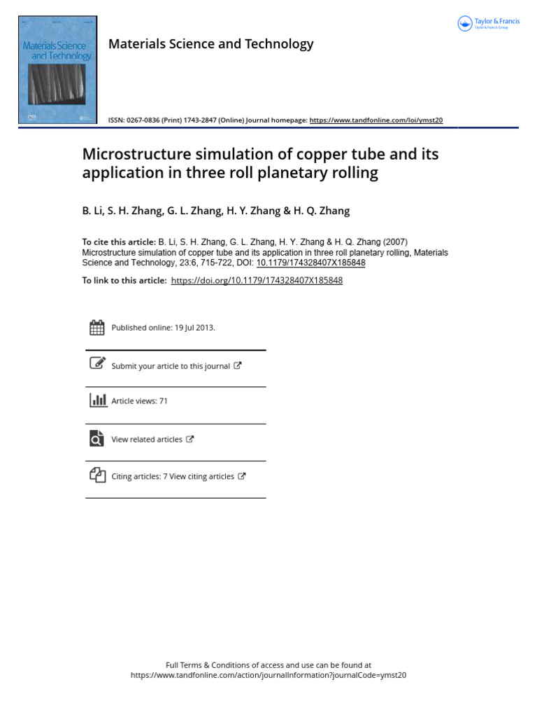 Microstructure Simulation of Copper Tube and Its Application in Three Roll Planetary Rolling ...