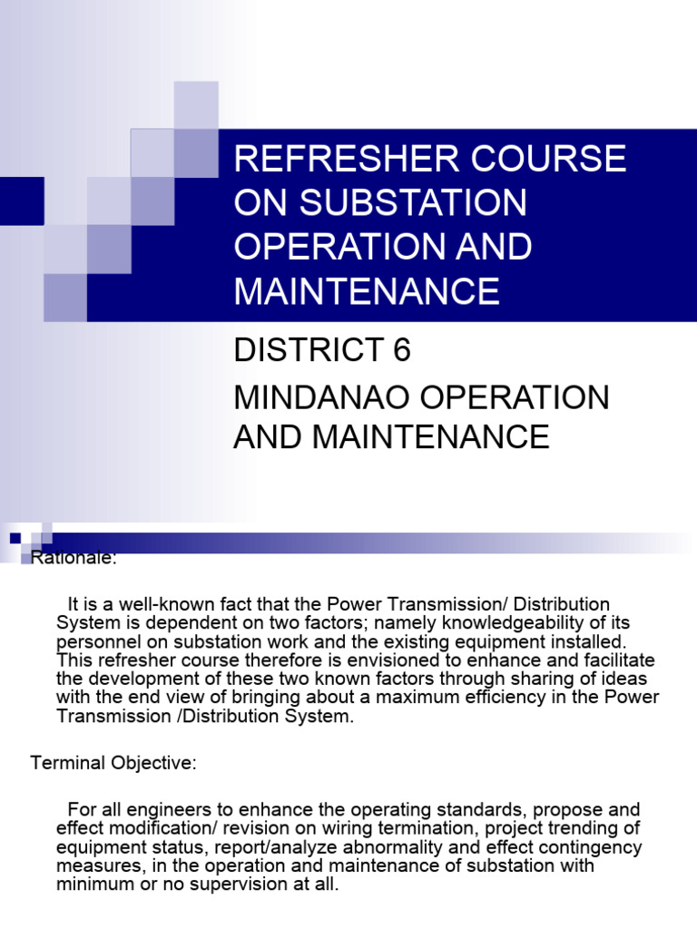 Refresher Course | PDF | Electrical Substation | Electrical Engineering