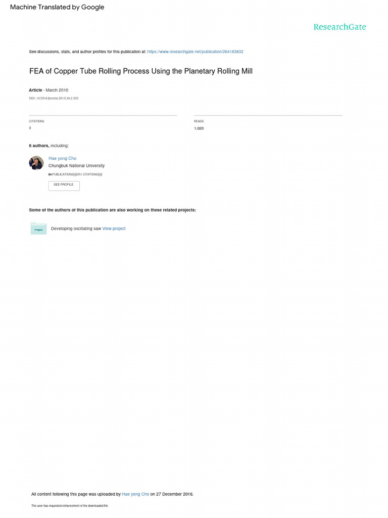 FEA - of - Copper - Tube - Rolling - Process - Using - The - Plane Eng ...