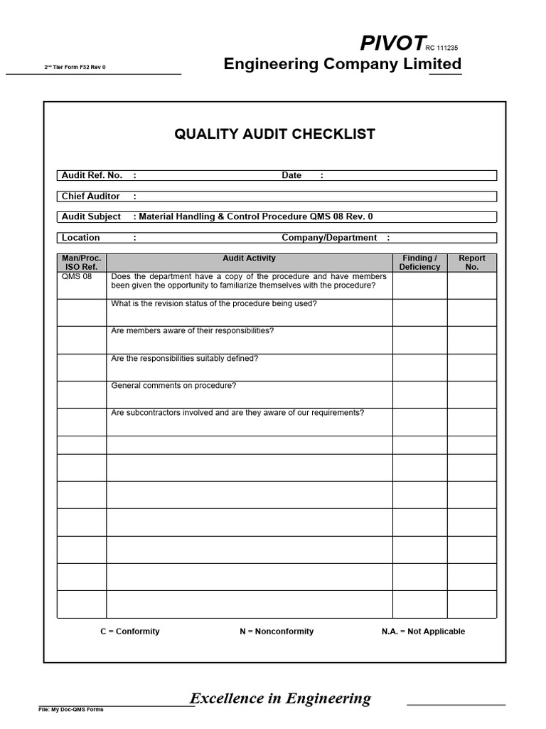 Audit Checklist - Material Handling | PDF | Audit