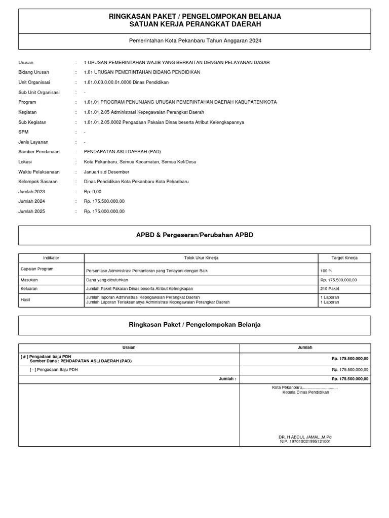 Ringkasan Paket / Pengelompokan Belanja Satuan Kerja Perangkat Daerah | PDF