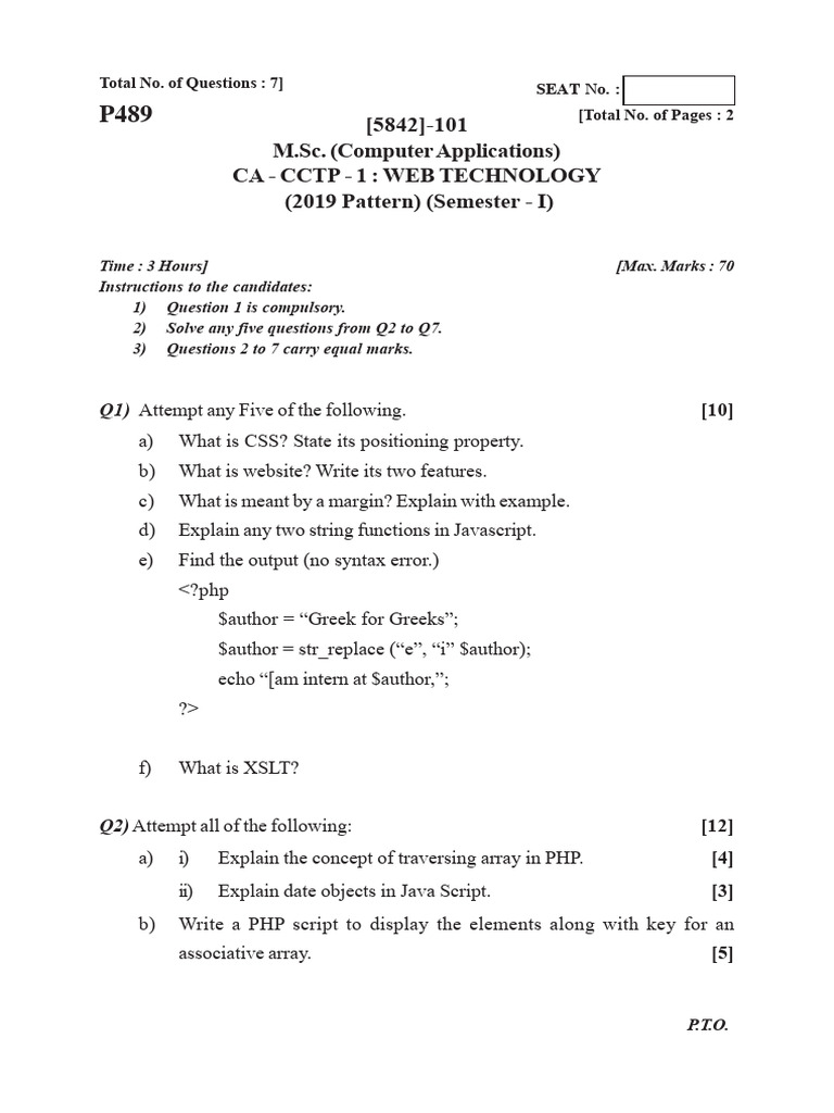 Web Technology and Database Exam Questions | PDF | Java Script | Method ...