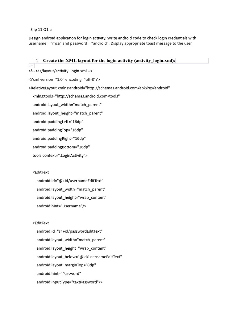 Slip 11 | PDF | Android (Operating System) | Login