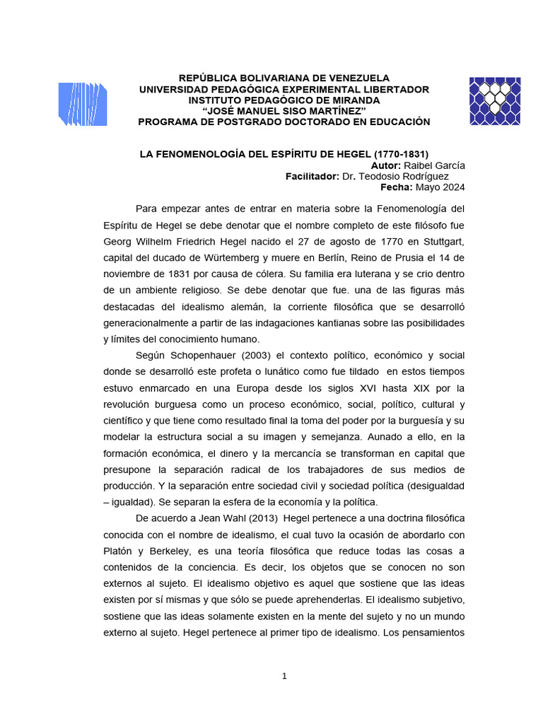 Fenomenología del Espíritu de Hegel | PDF | Georg Wilhelm Friedrich ...