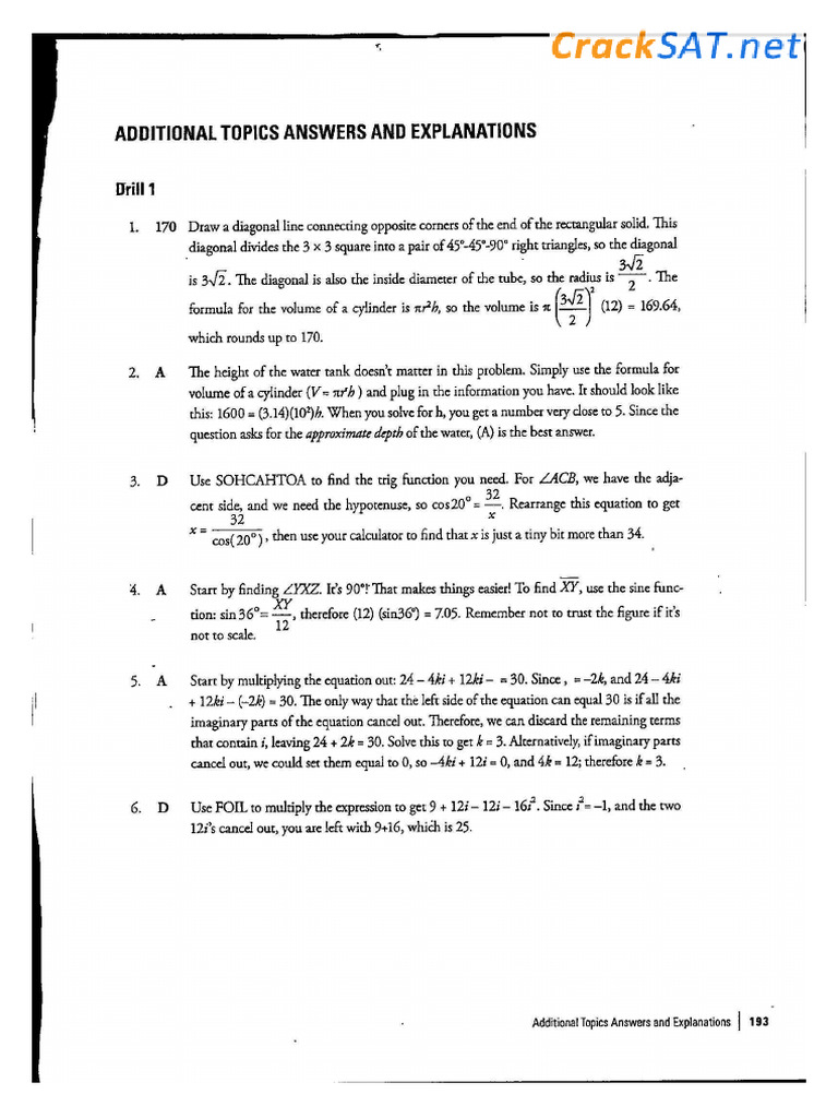 SAT Math Additional Practice Test 1 Answer Explanations | PDF | Computers