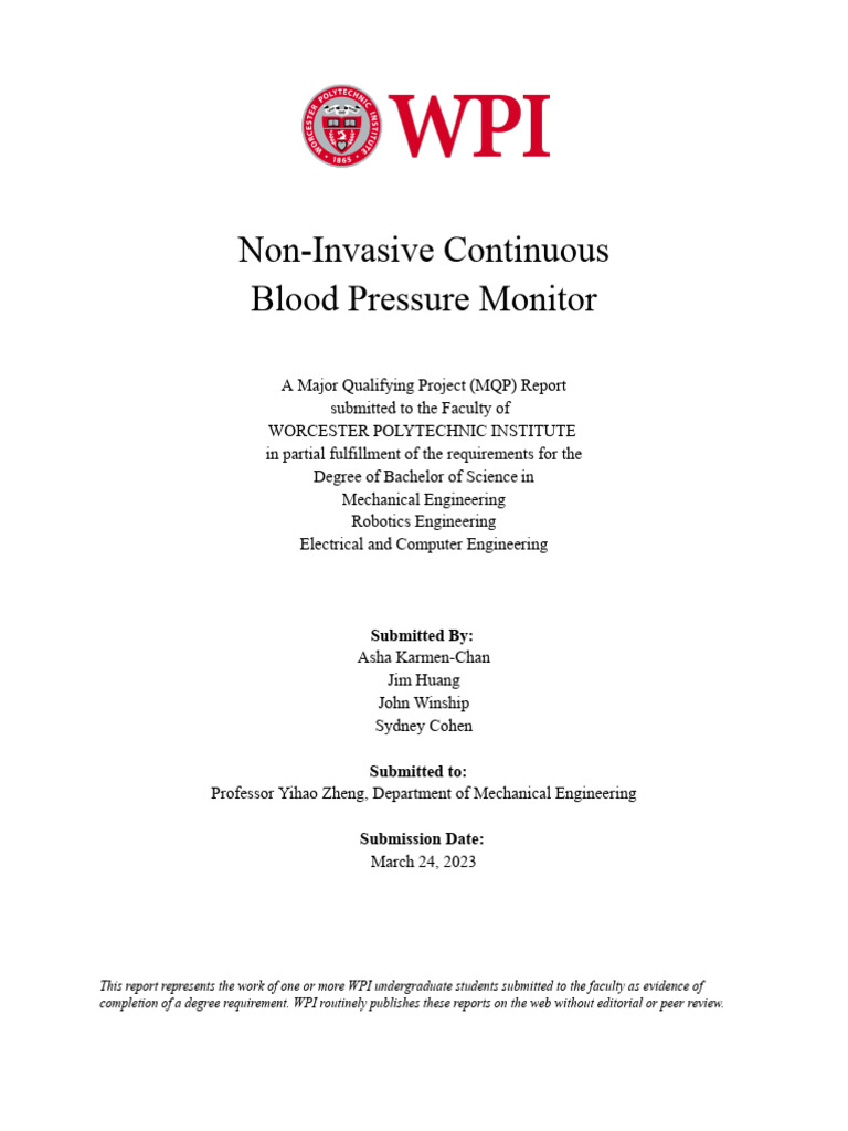 Non-Invasive Blood Pressure Monitor | PDF | Monitoring (Medicine) | Mosfet