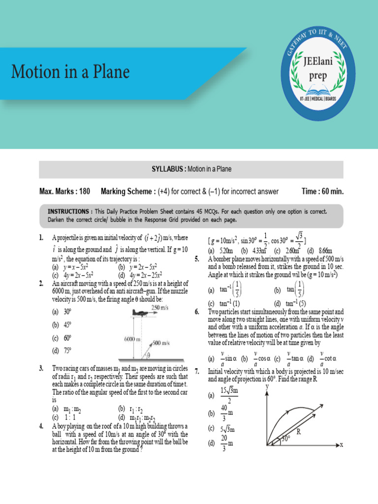 3.motion in A Plane (Only Answer Key) | PDF | Geometry | Classical Geometry