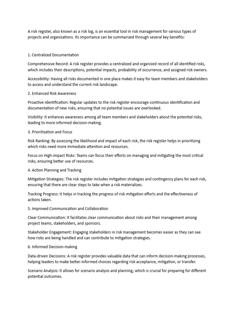 Importance of a Risk Register in Management | PDF | Risk | Risk Management