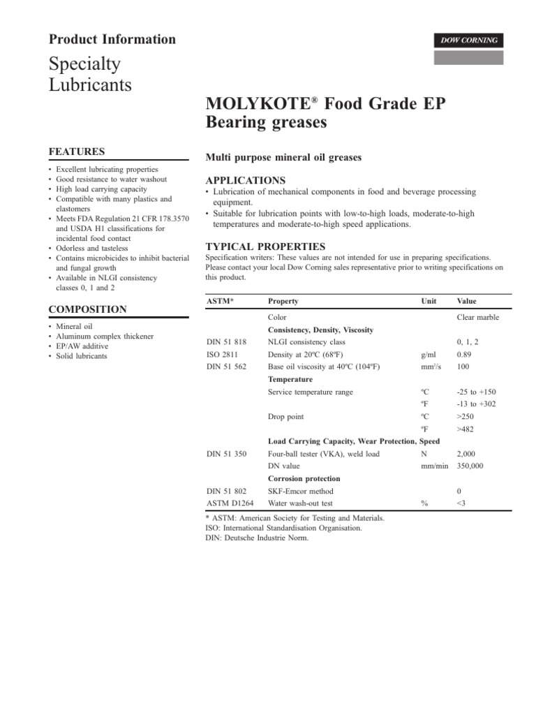 Molykote Food Grade EP Bearing Grease - PDS | PDF | Mechanical ...