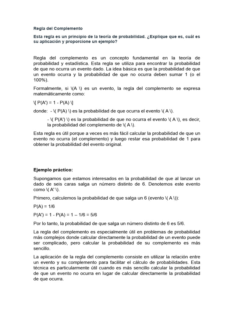 Regla del Complemento. | PDF