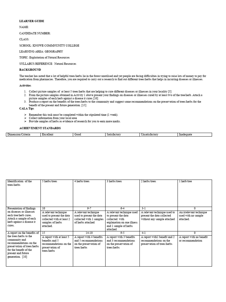 Geography Cala Component C | PDF | Cognition | Learning