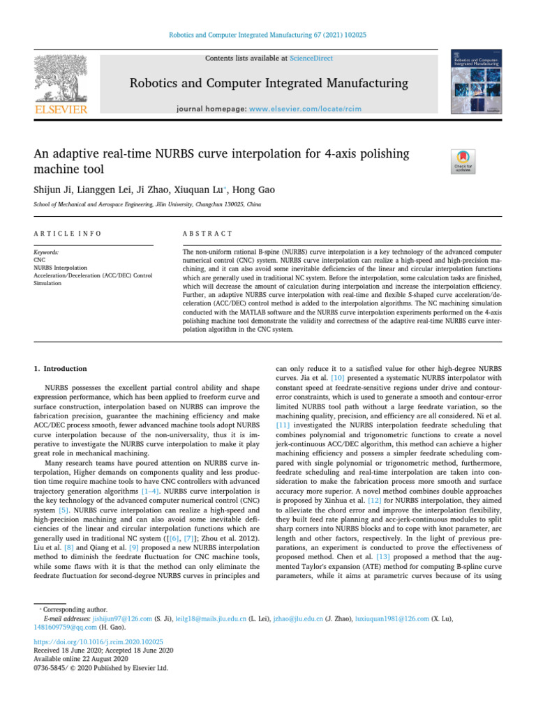 J Rcim 2020 102025 | PDF | Interpolation | Numerical Control