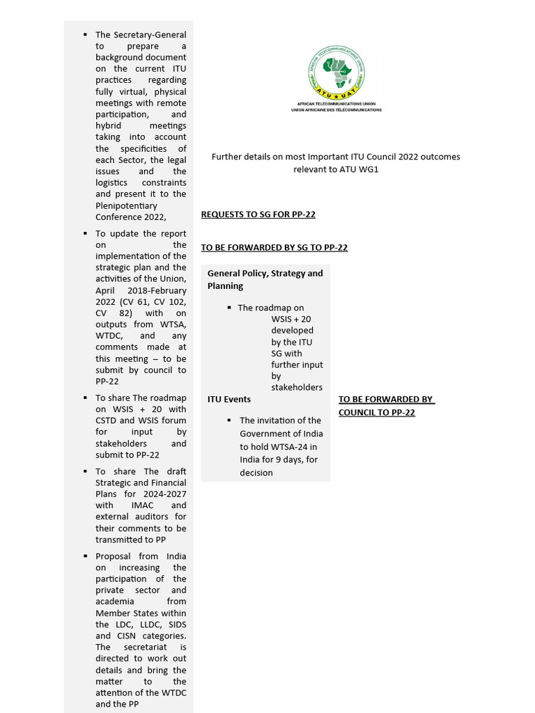 3rd WG3 Meeting 26052022 Issues For Consideration | PDF | International Telecommunication Union ...