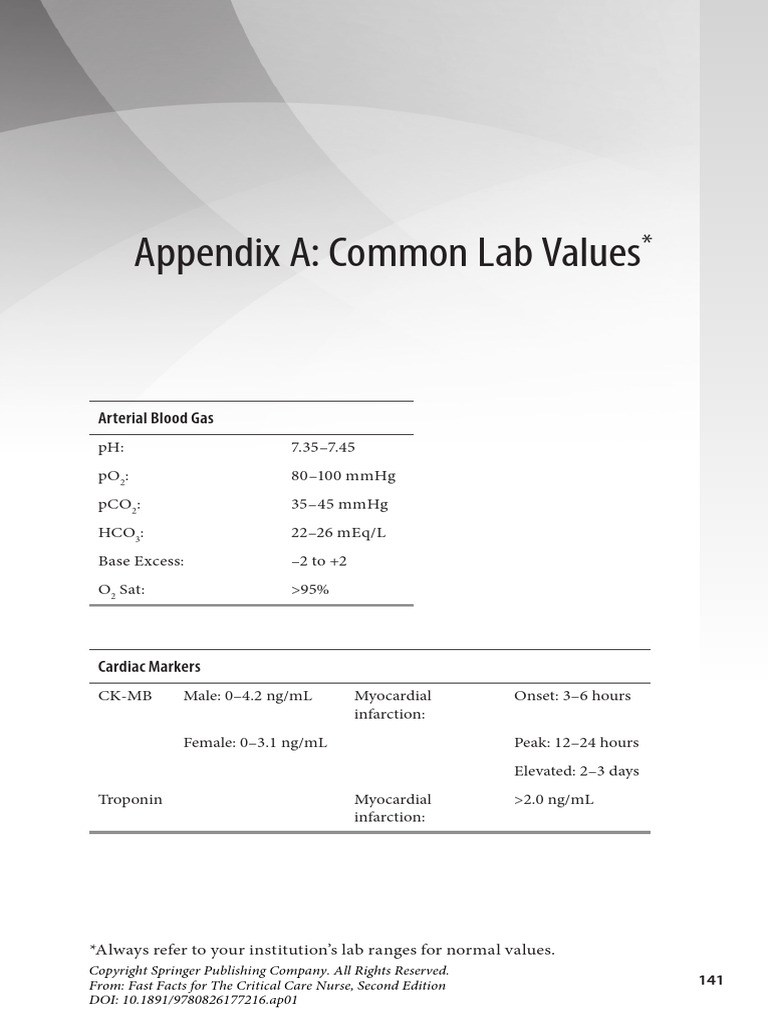 Normal Lab Values | PDF | White Blood Cell | Medical Specialties