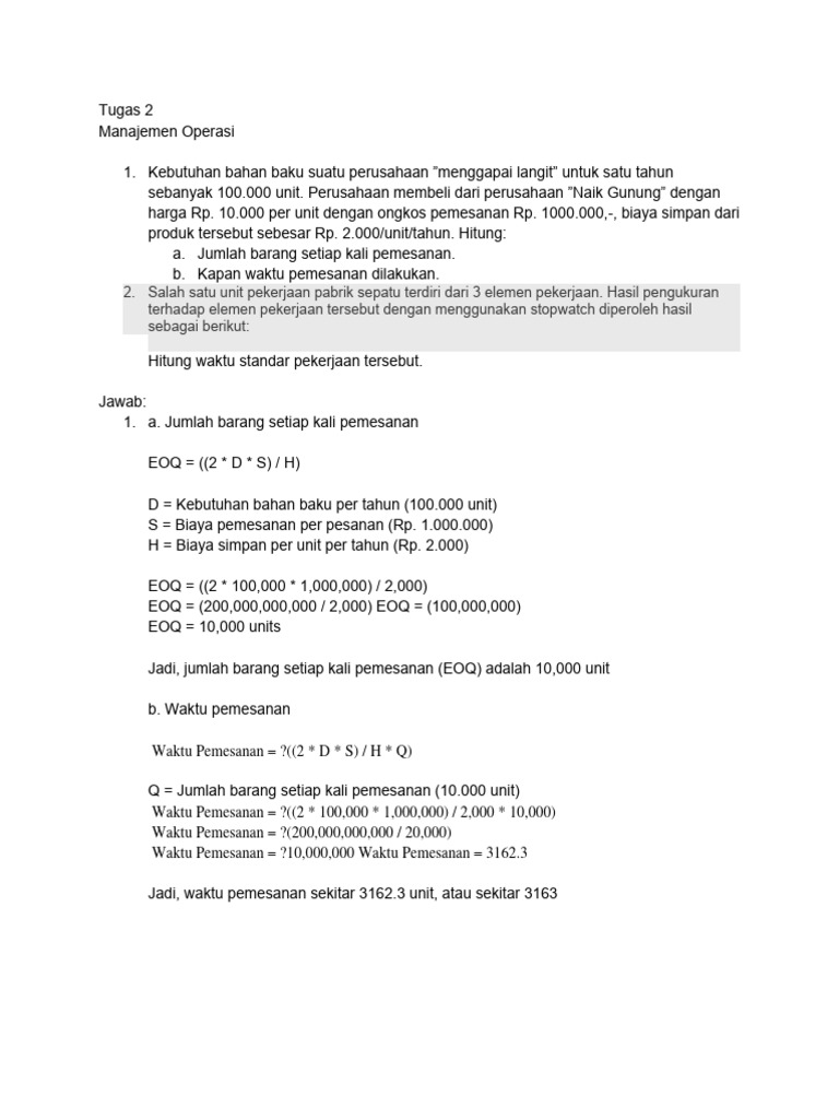 Tugas 2 Manajemen Operasi - Firda Reinika | PDF | Metode & Bahan Ajar | Teknologi & Rekayasa