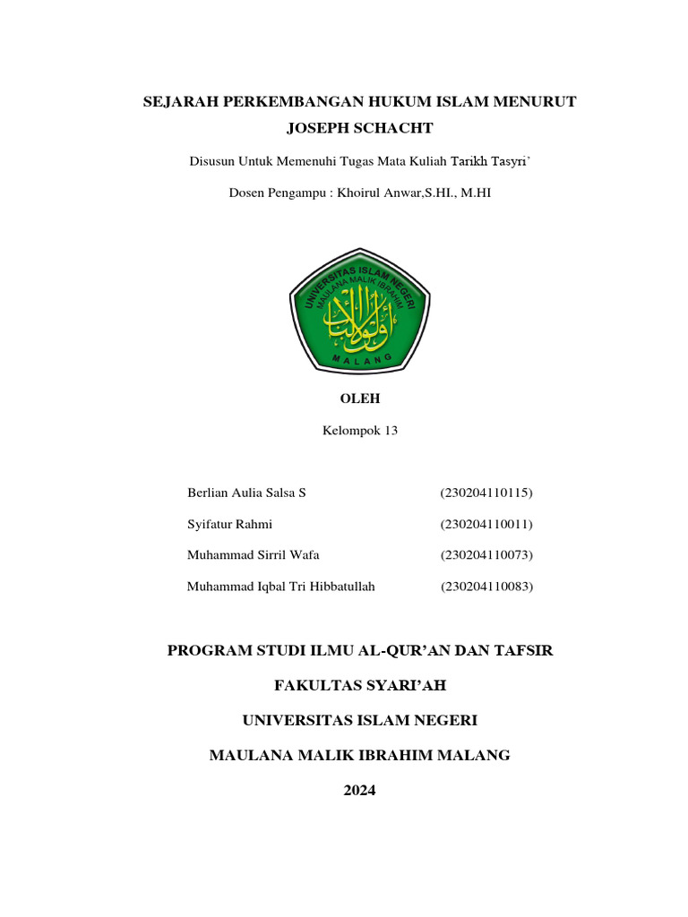 Sejarah Perkembangan Hukum Islam Menurut Joseph Schacht | PDF Sejarah Perkembangan Hukum Islam Menurut Joseph Schacht | PDF