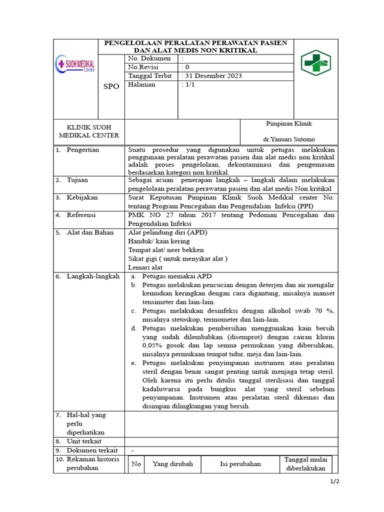 2.3.ep.1. Spo Pengelolaan Peralatan Perawatan Pasien Non Kritikal | PDF