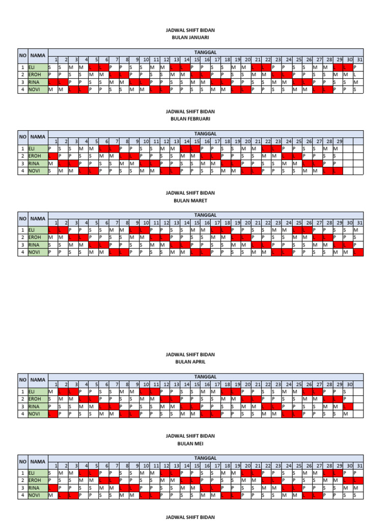 JADWAL SHIFT | PDF