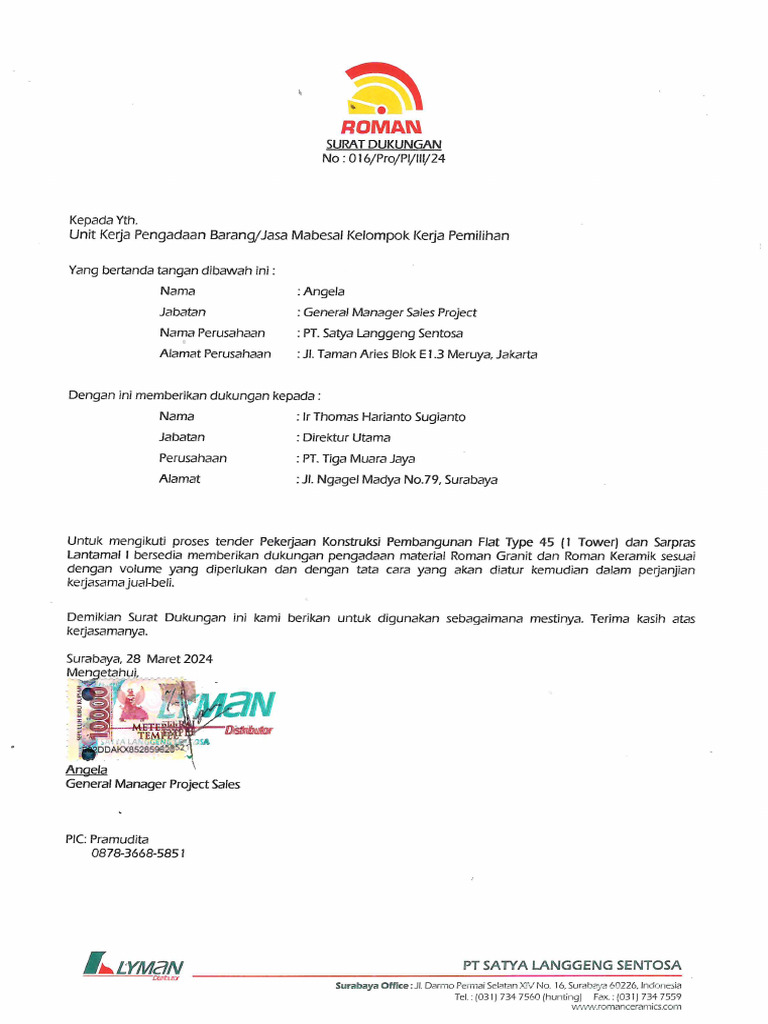 s.3. Surat Dukungan Keramik - Roman | PDF | Tile | Porcelain