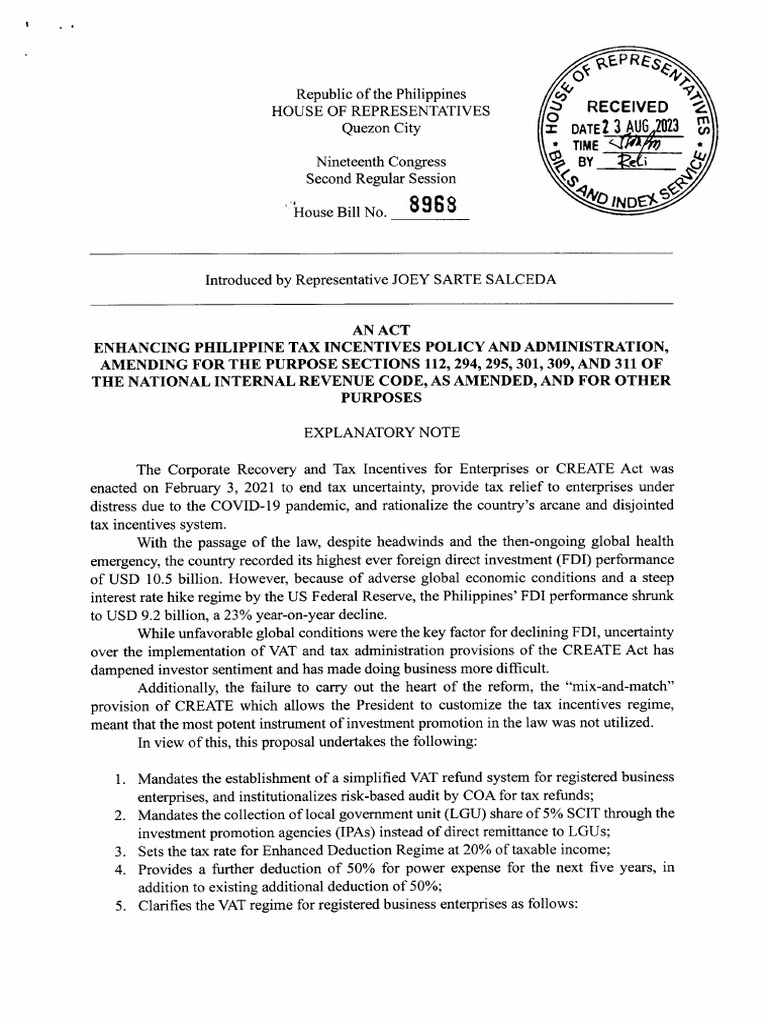 HB08968 - CREATE More HOR Bill | PDF | Tax Deduction | Expense