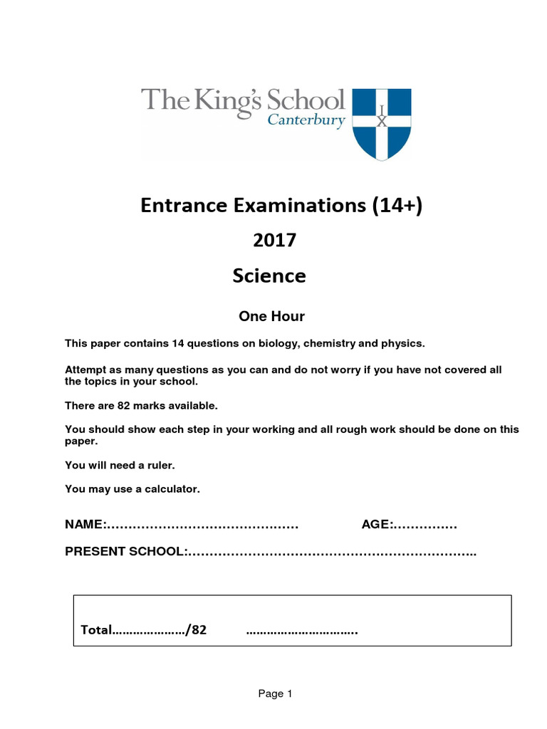 14 Entry Science Past Papers | PDF | Planets | Solar System