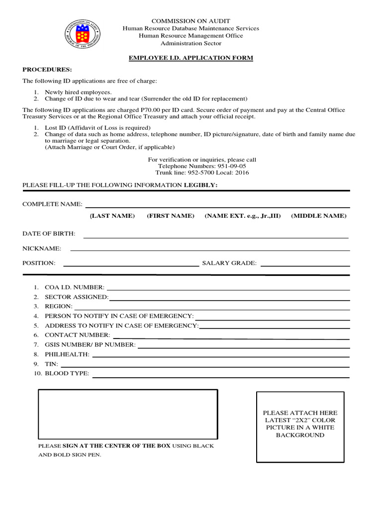 COA Employee I.D. Application Form | PDF