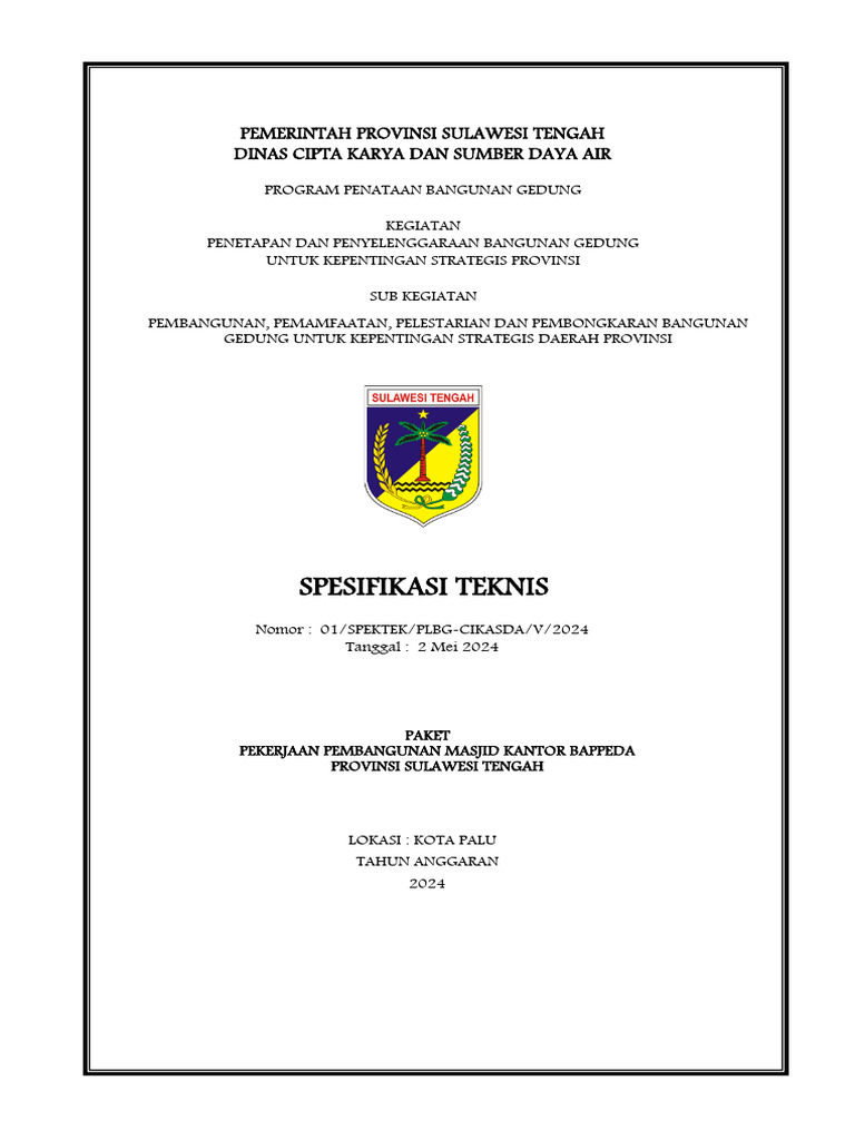 Spesifikasi Teknis Bappeda | PDF