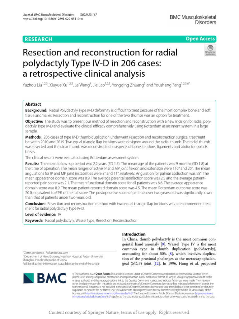 Resection and Reconstruction For Radial Polydactyl | PDF | Thumb ...