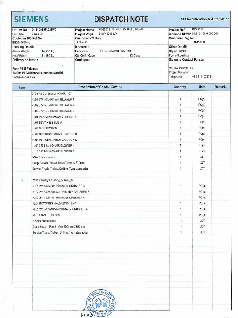 Tanda Terima Ctn 2x40ft di PT. Multipanel Intermitra Mandiri sudah ttd ...
