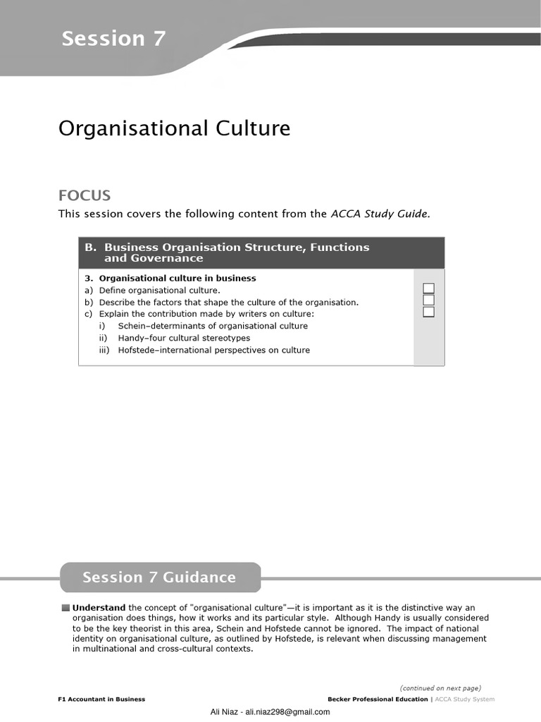 F1-07 Organisational Culture | PDF | Organizational Culture ...