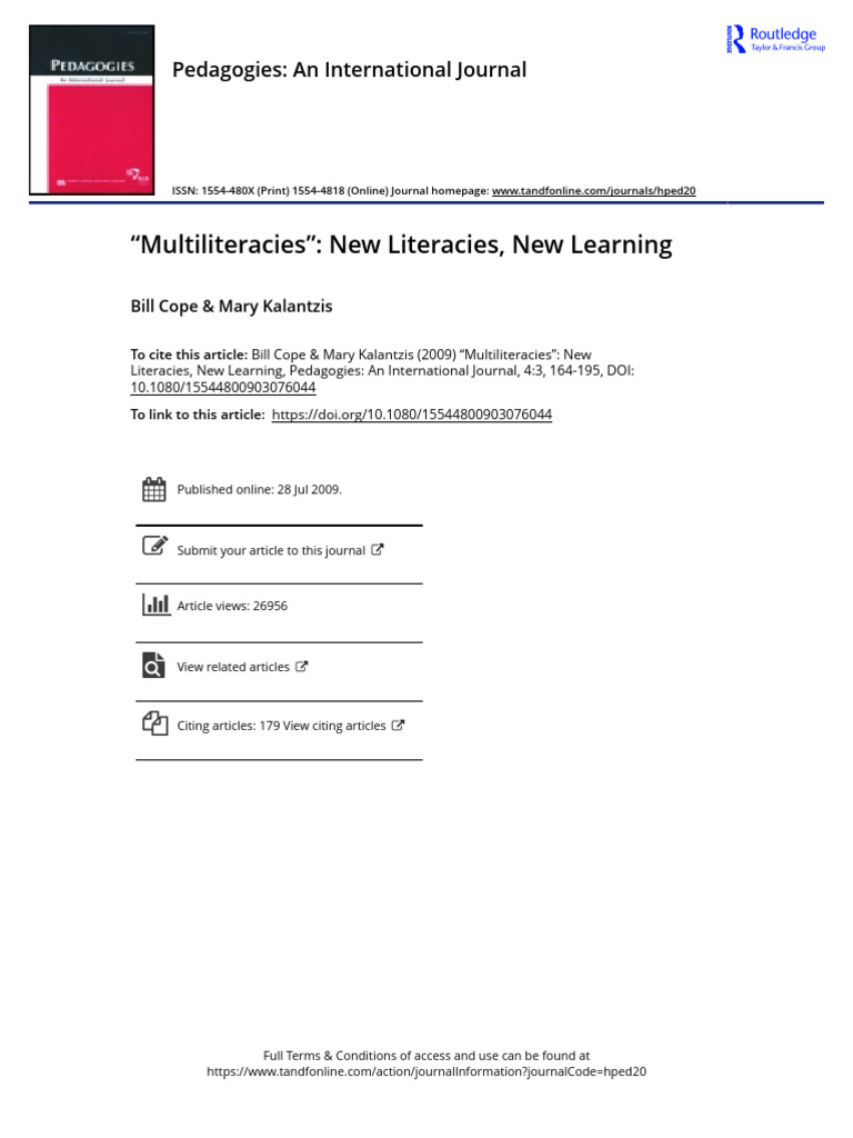 Multiliteracies New Literacies New Learning | PDF | Human Communication