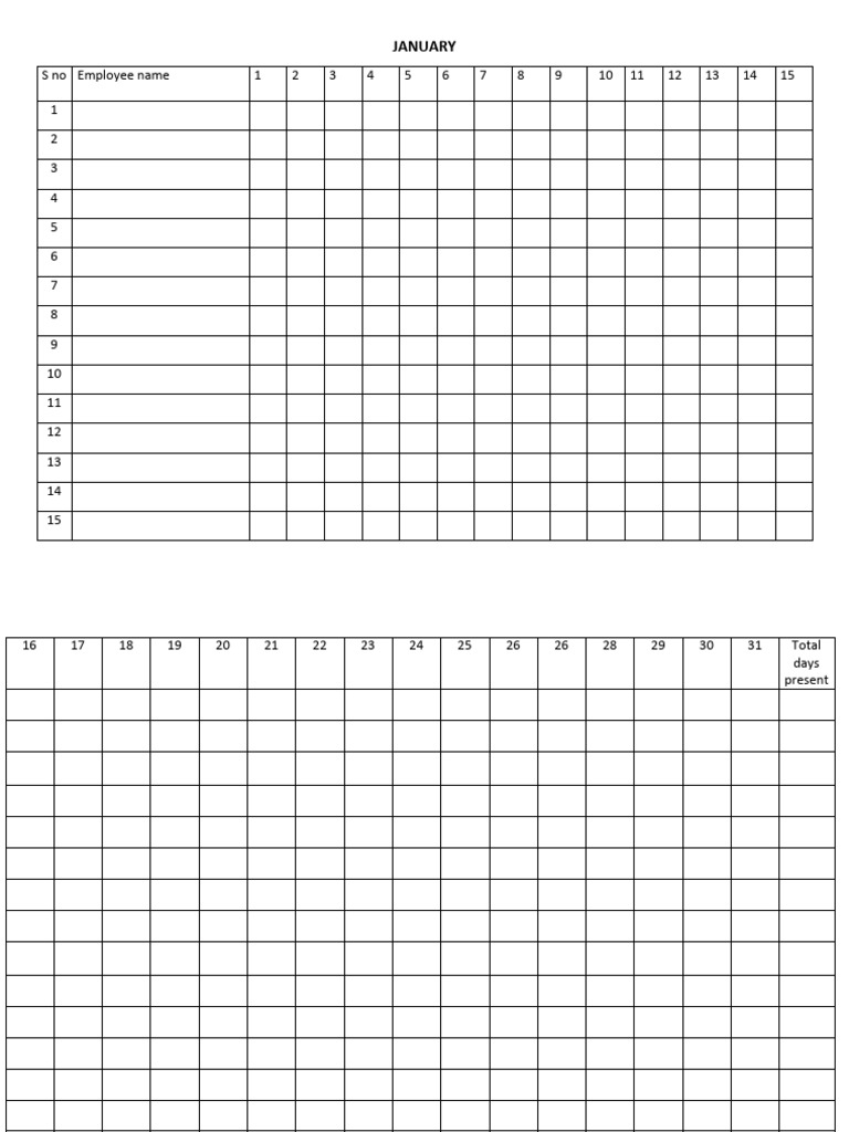 January Employee Attendance Record | PDF