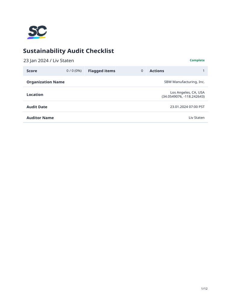 Sustainability-Audit-Checklist-Sample-Report-SafetyCulture | PDF ...