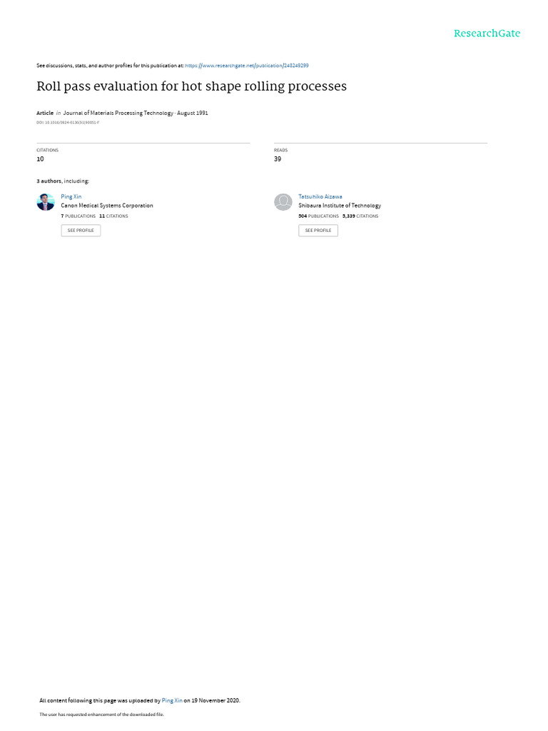 Roll Pass Evaluation For Hot Shape Rolling Processes | PDF | Heat ...