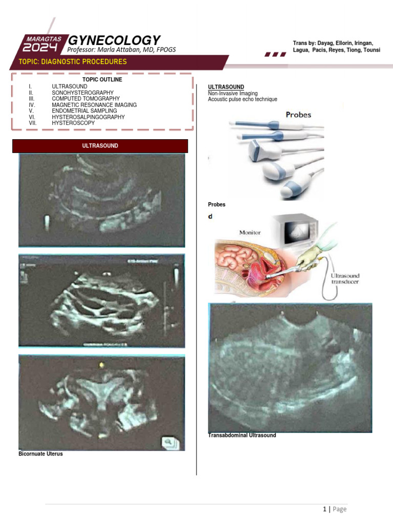 2024.gyne - Trans8.Diagnostic Procedures | PDF | Medical Ultrasound | Ovarian Cancer