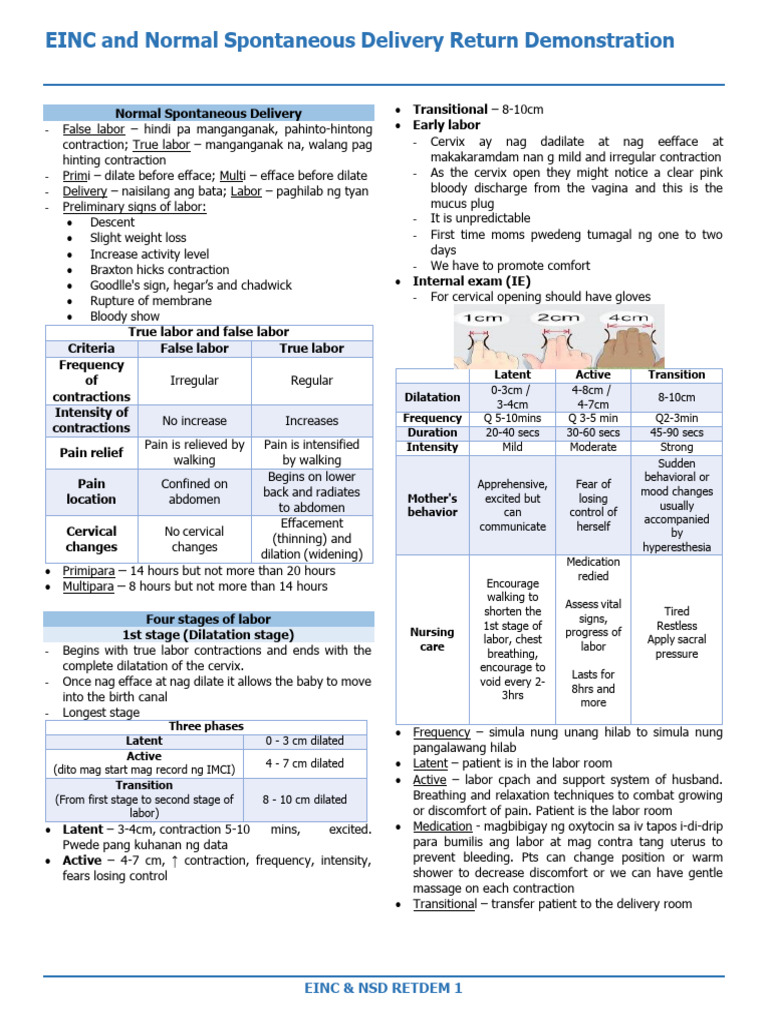 NCM 109 RLE Normal Spontaneous Delivery and EINC | PDF | Pelvis | Childbirth
