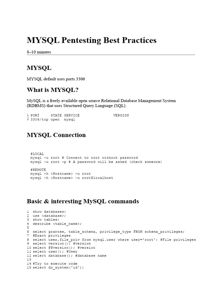 MYSQL Pentesting Best Practices | PDF | Superuser | My Sql