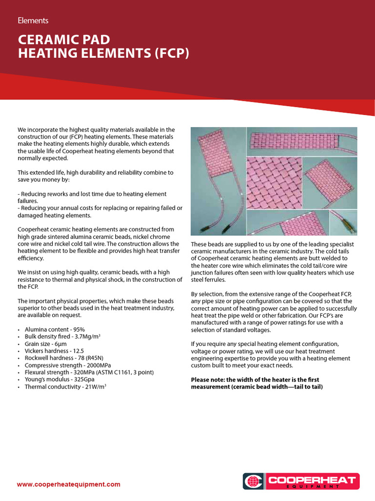 Ceramic Pad Heating Elements FCP Cooperheat | Download Free PDF | Ceramics | Pipe (Fluid Conveyance)